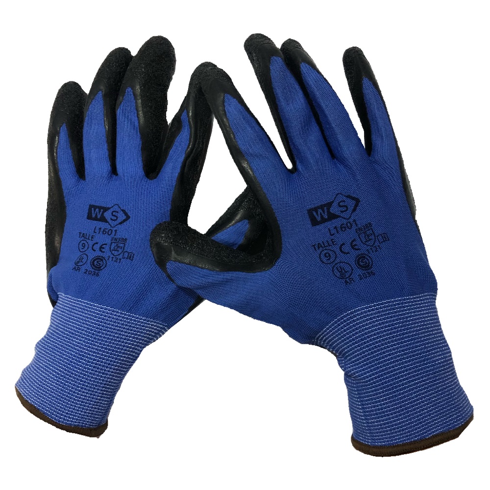 Guante Poliester Látex WS azul y negro - Paimun Industrial SA
