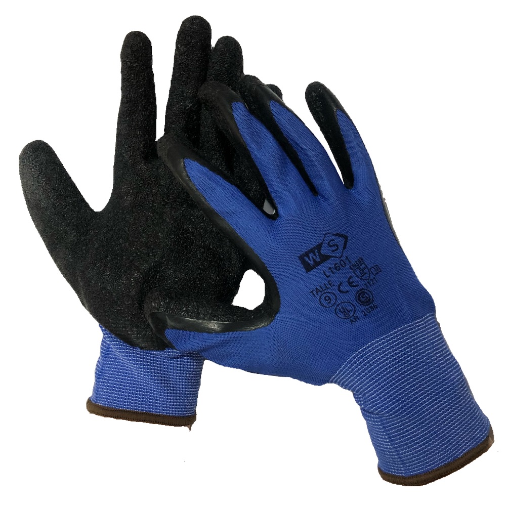 Guante Poliester Látex WS azul y negro - Paimun Industrial SA